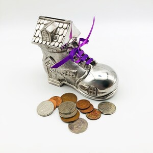 Vintage Money Box / Piggy Bank. Silver Plated Nursery Rhyme Shoe / Boot ...