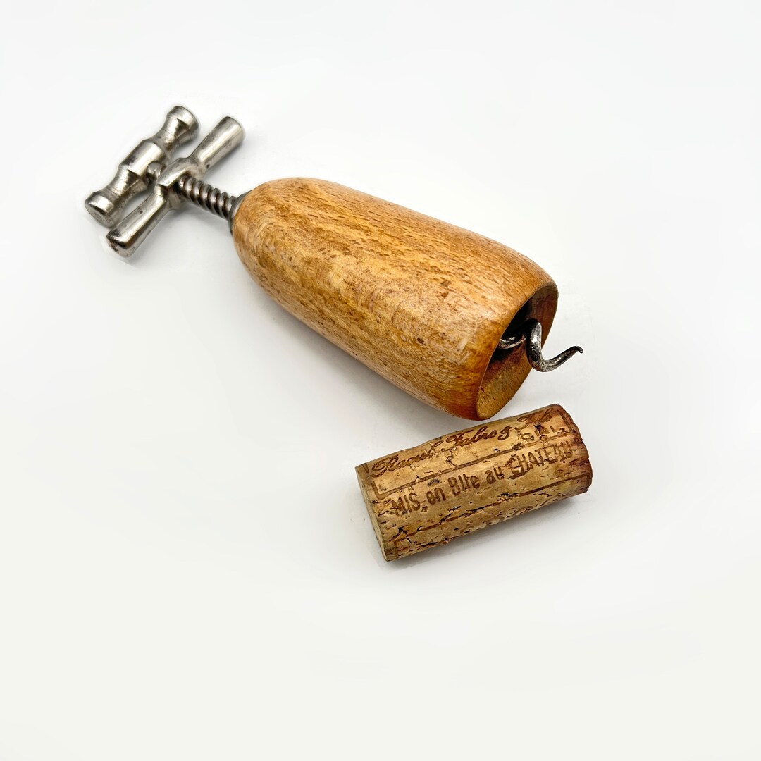 Rare Vintage Corkscrew. Minimalist Teak Wood & Steel Metal Double Helix ...