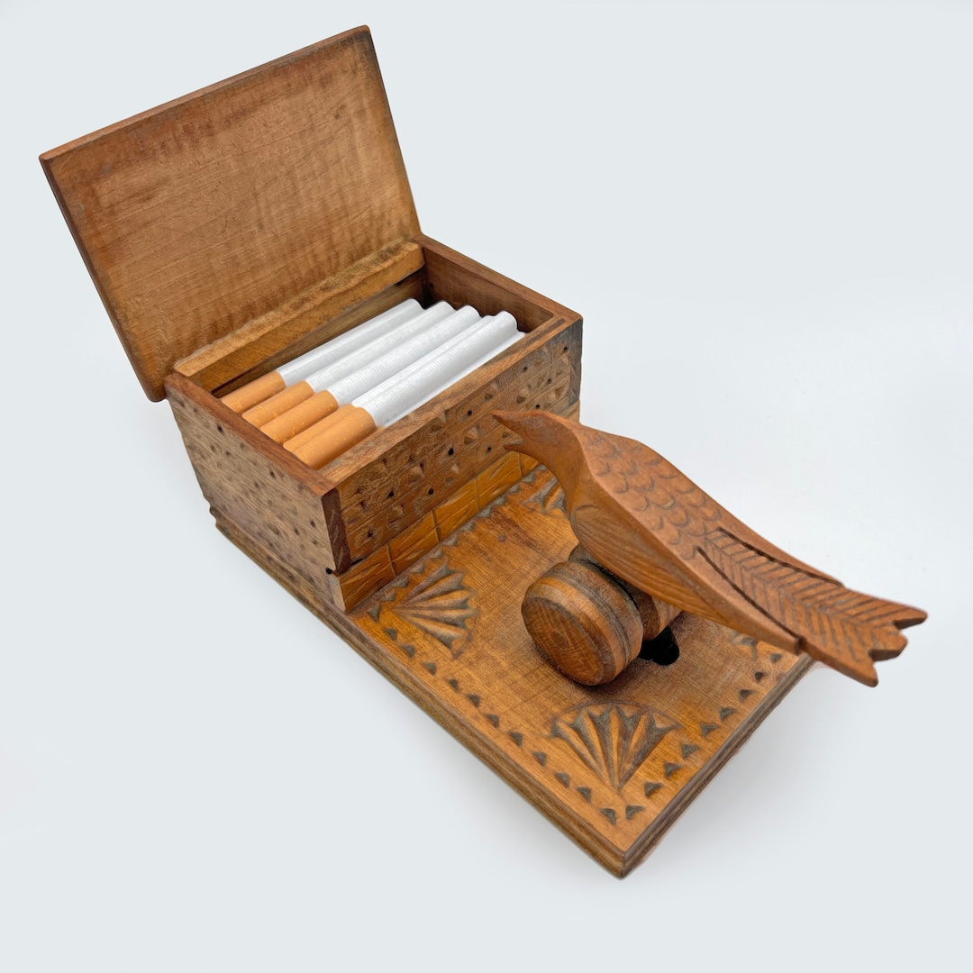 Antique Cigarette Dispenser 1930s 1940s Hand Carved Rustic Wooden ...