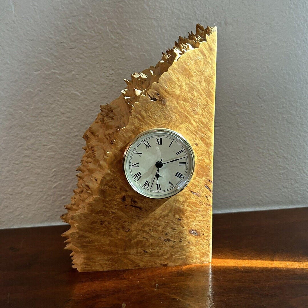 Charles Elkan Vintage Burl Wood Rough Edge Clock Book End Style Quartz ...
