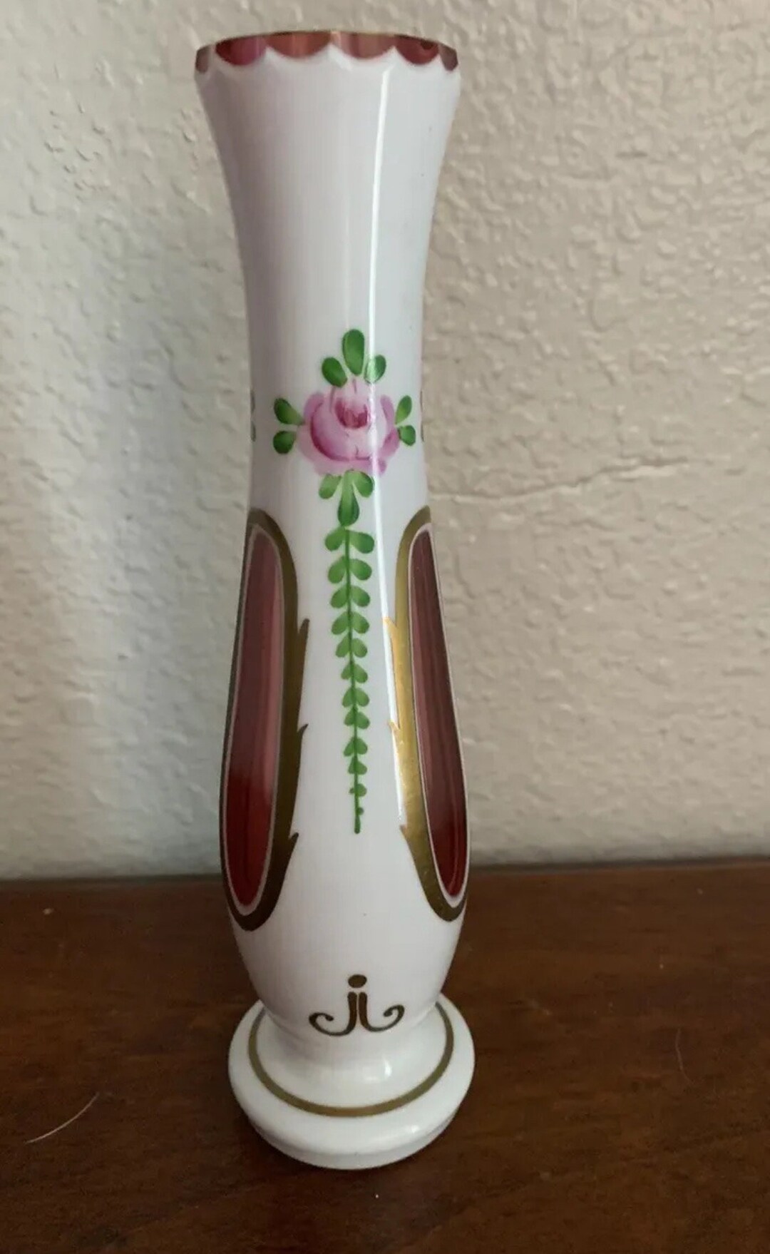 Czech Bohemian Moser Glass Overlay Cut to Cranberry Bud Vase Original ...