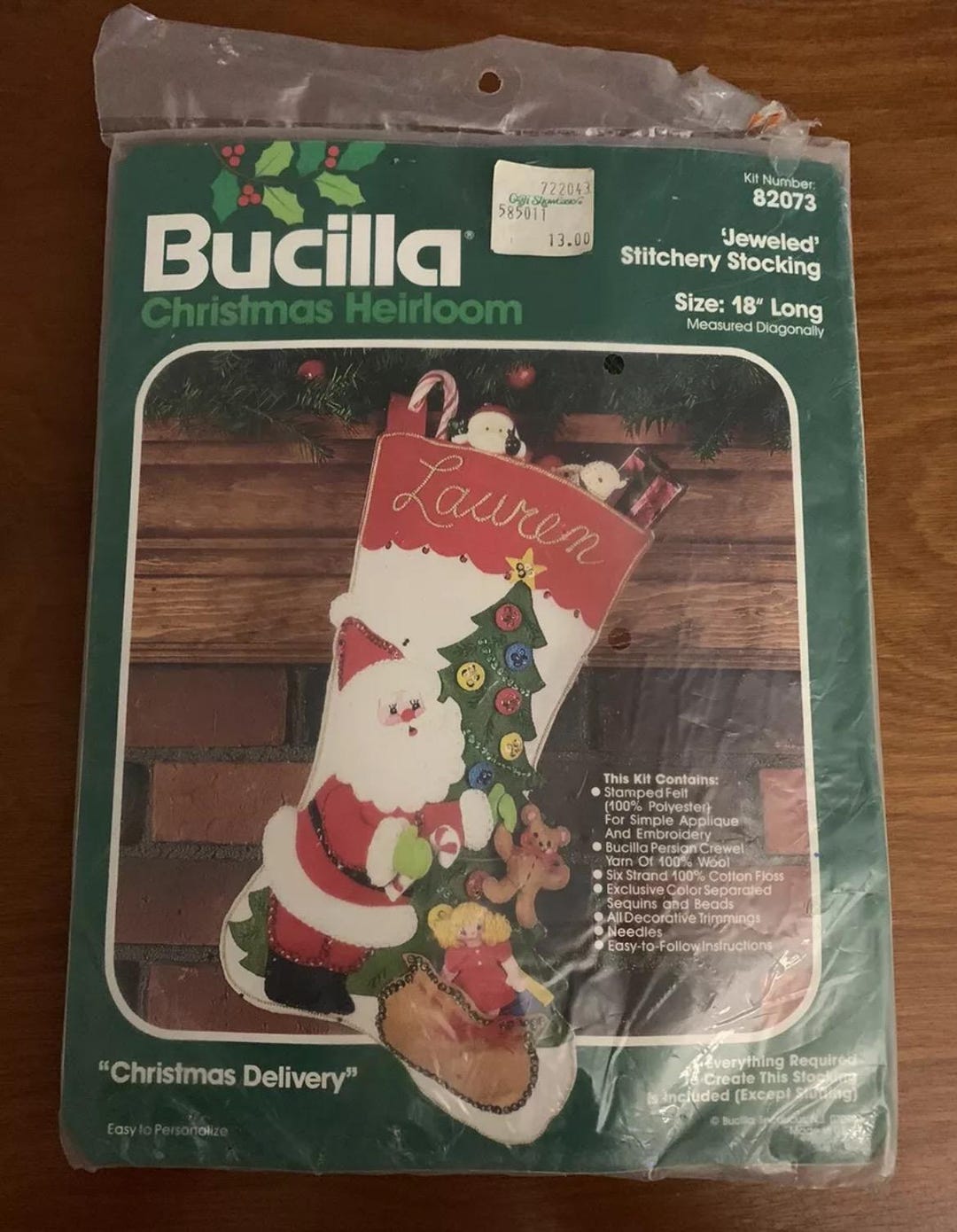 Bucilla Christmas Heirloom christmas Delivery Stitchery Stocking Kit No ...