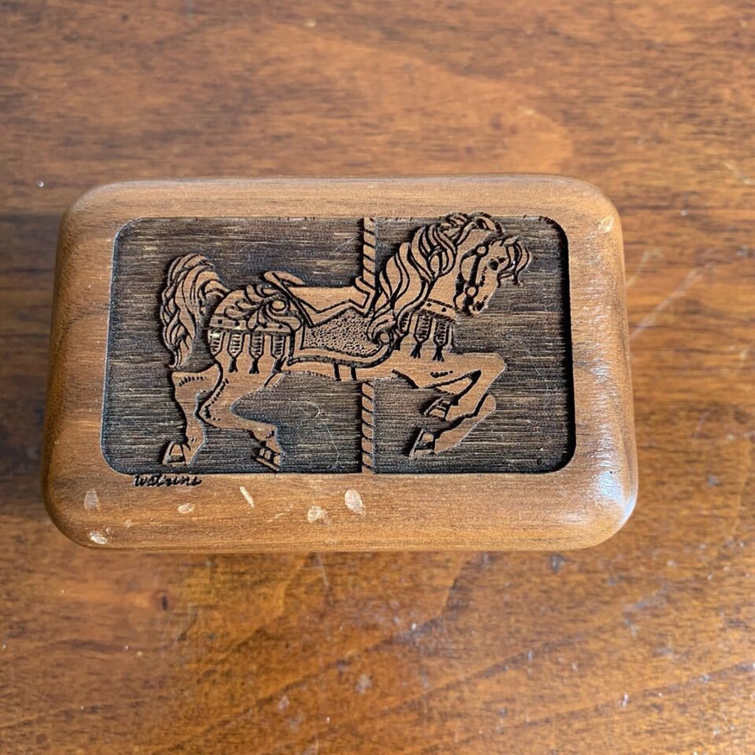 Vintage Laz-art Carousel Horse Hand Made Wood Varnish Trinket Box Laser ...