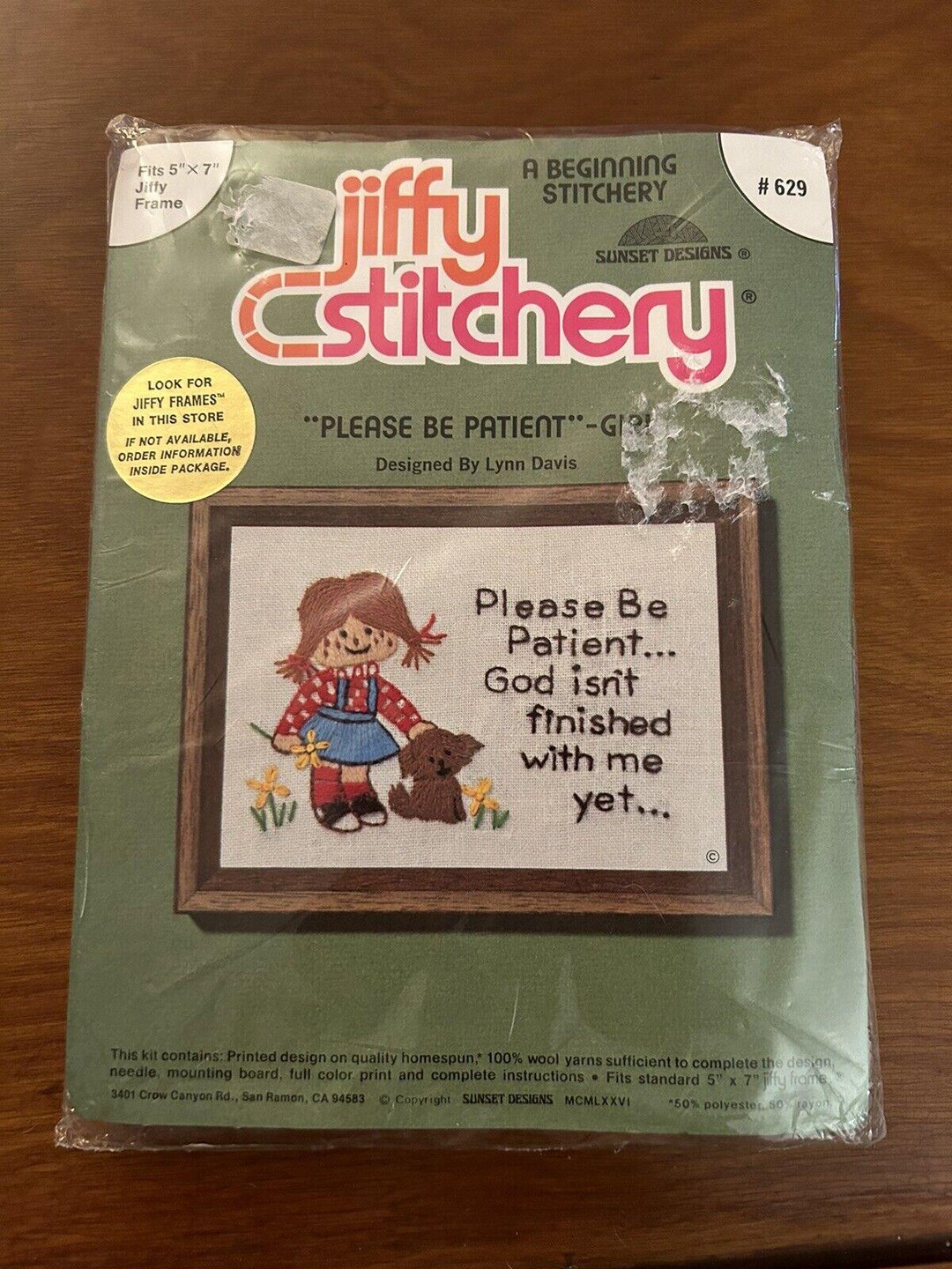 NEW SEALED Sunset Design Jiffy Stitchery Kit Please Be Patient 629 Size ...