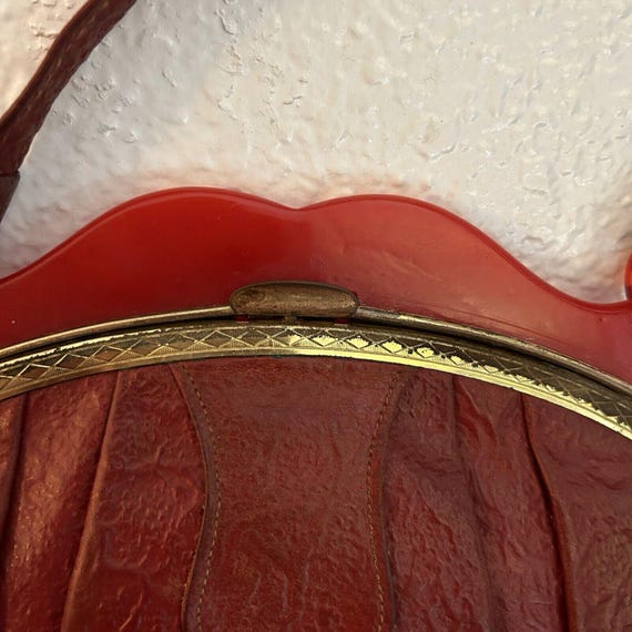 Vintage Red Leather 50s Handbag AS IS READ - Gem