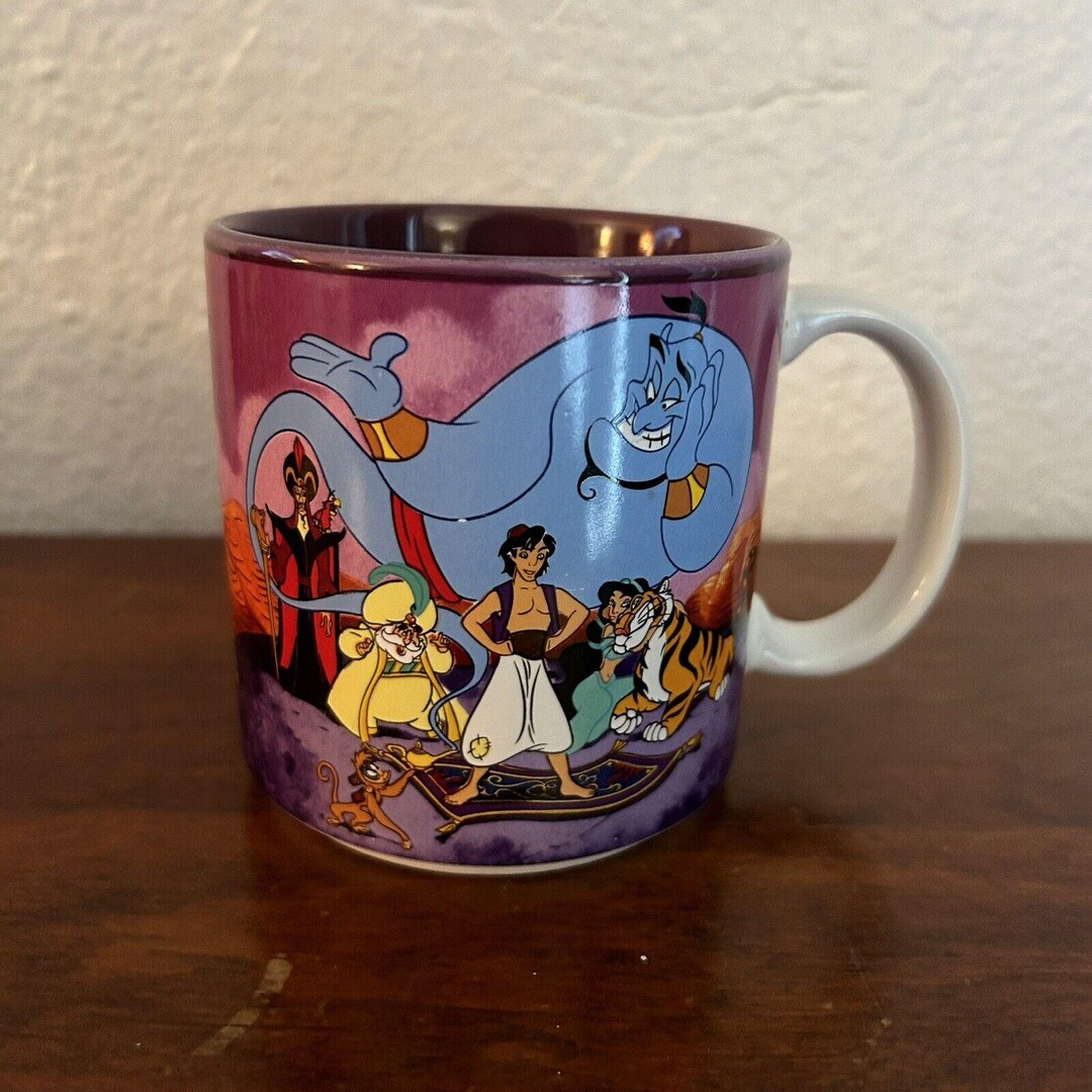 Vintage 90's Disney Aladdin 10 Oz Coffee Mug Cup Genie Jasmine Jafar ...