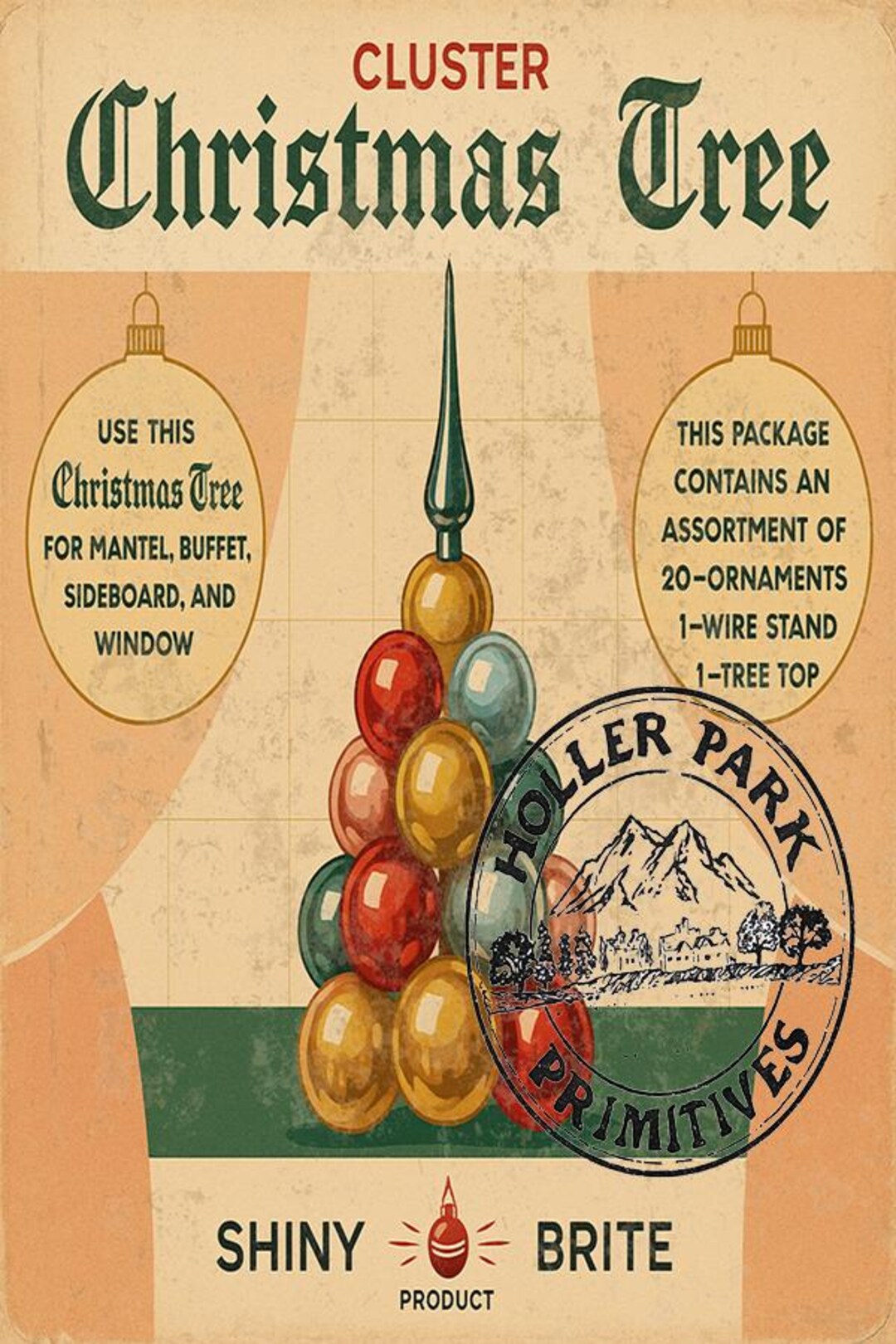 Retro Inspired Distressed Shiny& Brite Christmas Tree Cluster Label ...
