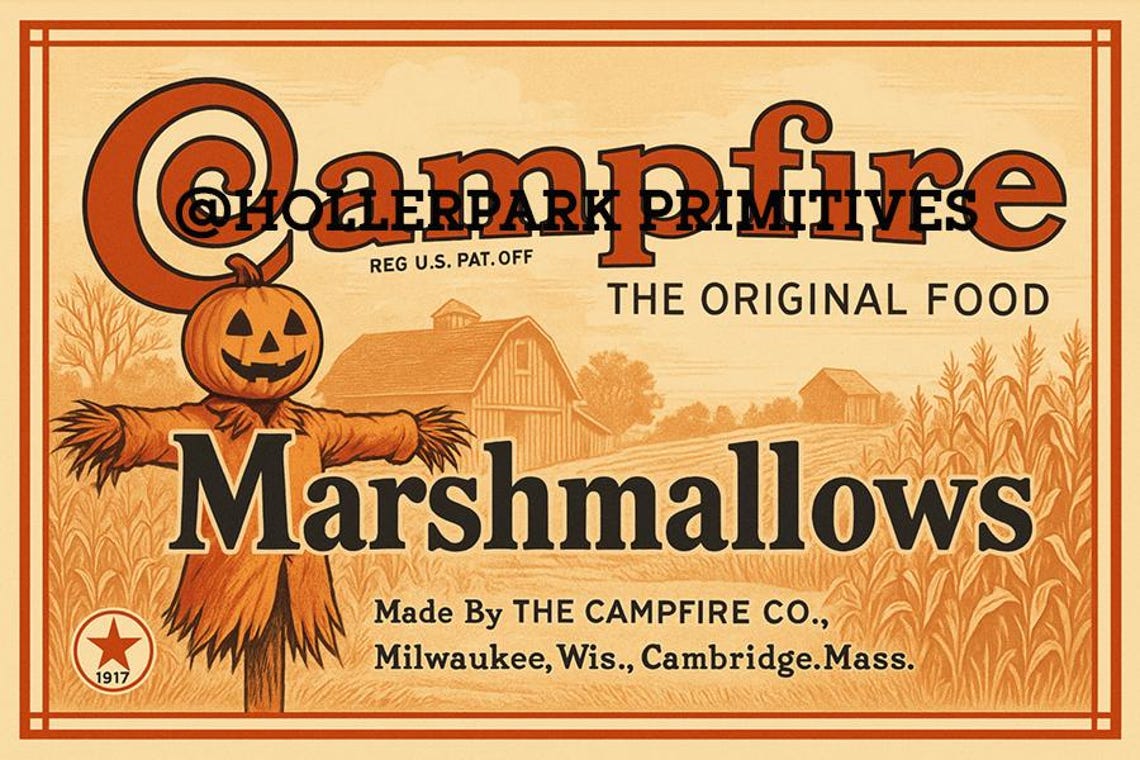 Primitive Scarecrow Campfire Label - Vintage Art Printable (digital ...