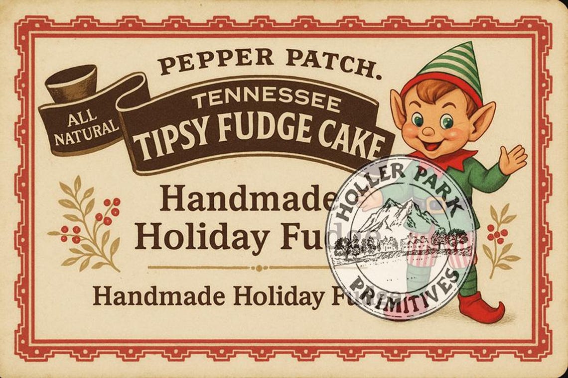 Vintage Inspired Tipsy Fudge Cake Label : Christmas Winter Scrapbook ...