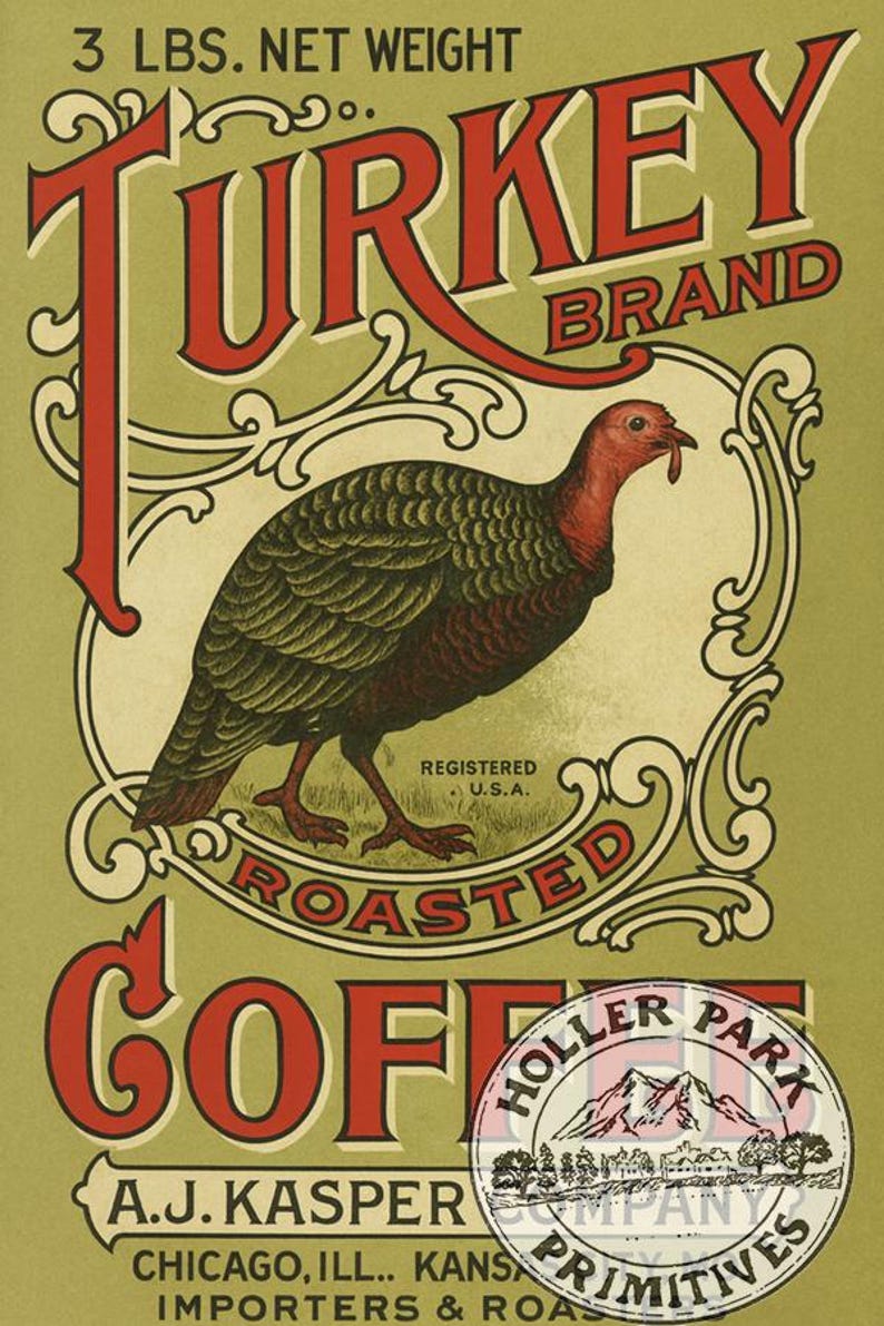 Vintage Label Printable: Turkey Brand Coffee Label Graphics (digital ...