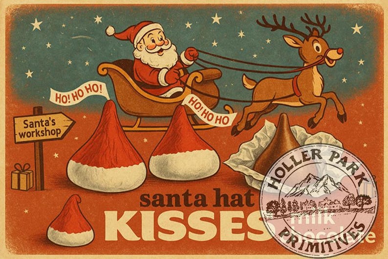 Vintage Santa Hat Kisses Label Printable: Vintage Candy Graphic ...