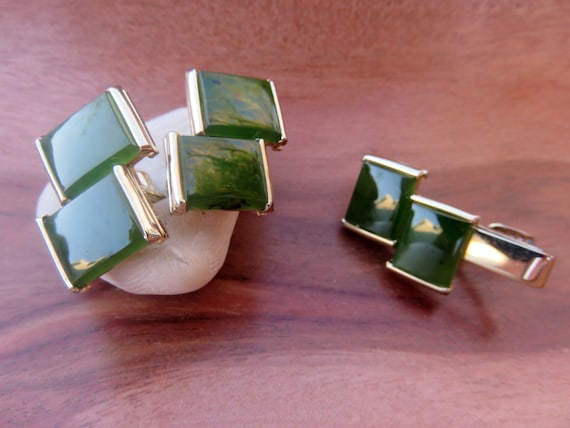 Vintage Green Mid Century Modern Cufflinks Cuff Links… - Gem