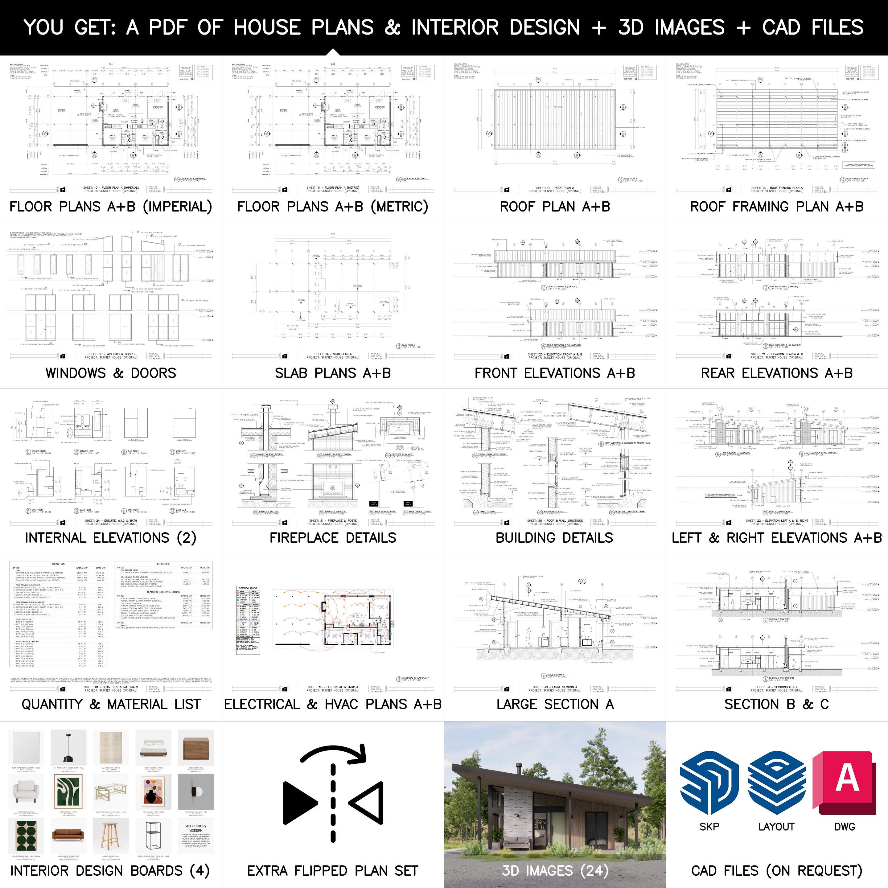 Sunset House Plans – Mid-century Modern Barndominium – 3 Bedroom 2 Bath ...