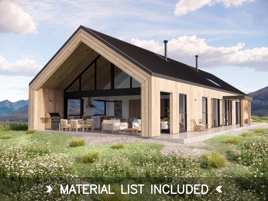Long House Plans – Modern Scandinavian Barn Design – 4 Bedroom 2.5 Bath ...