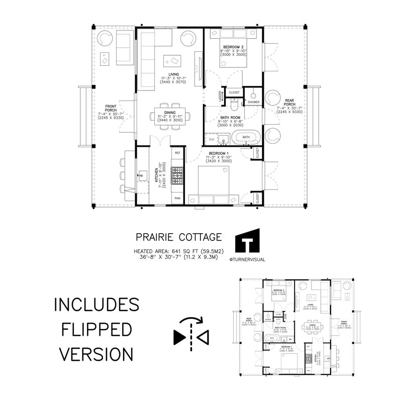 Prairie Cottage House Plans 2 Bedroom 1 Bath 641 SQ FT 60m2 Granny Flat ...