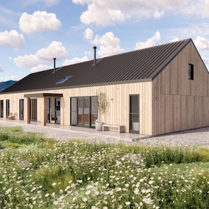 Long House Plans – Modern Scandinavian Barn Design – 4 Bedroom 2.5 Bath ...