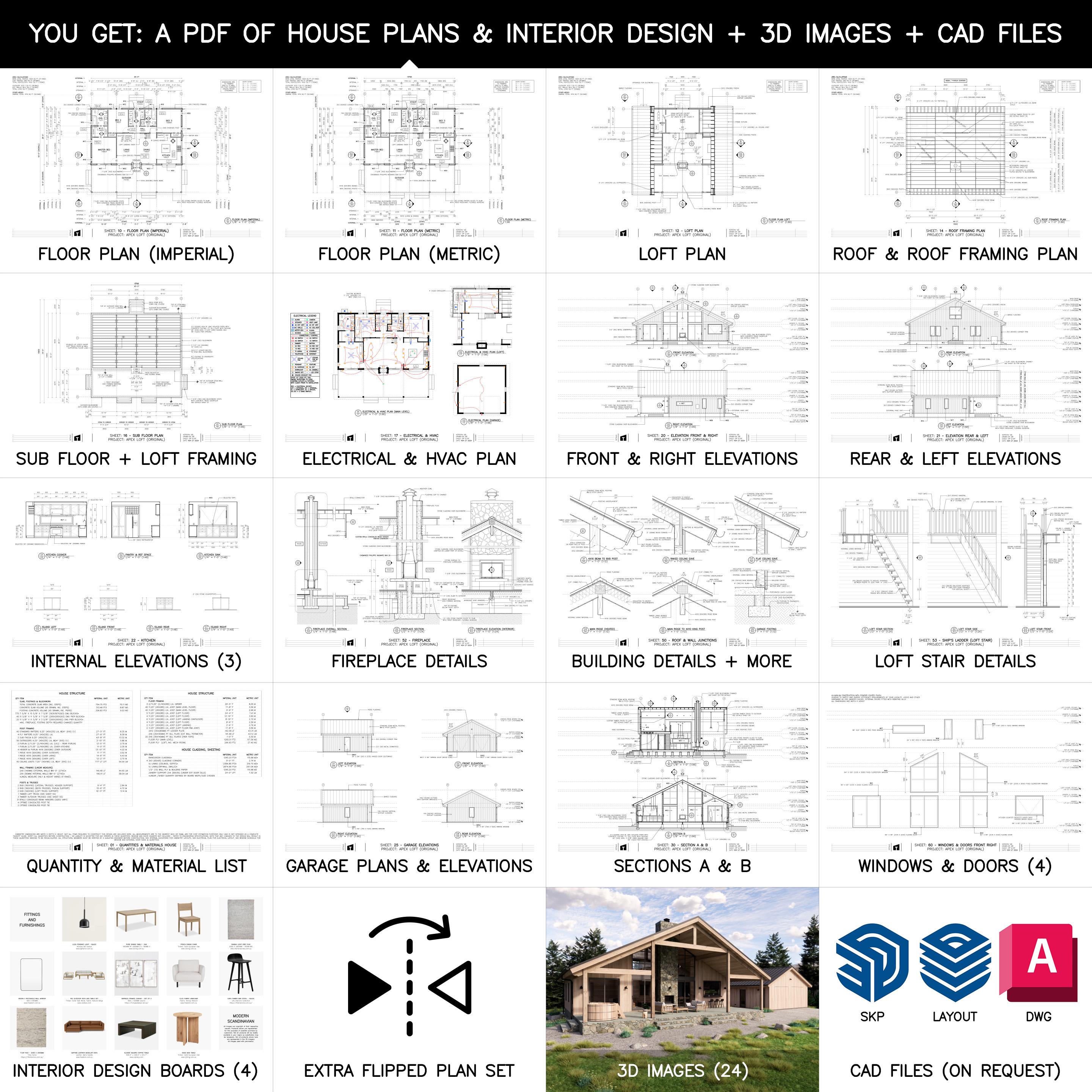 Apex Loft House Plans – Scandinavian Alpine Lodge – 3 Bedroom 2 Bath ...