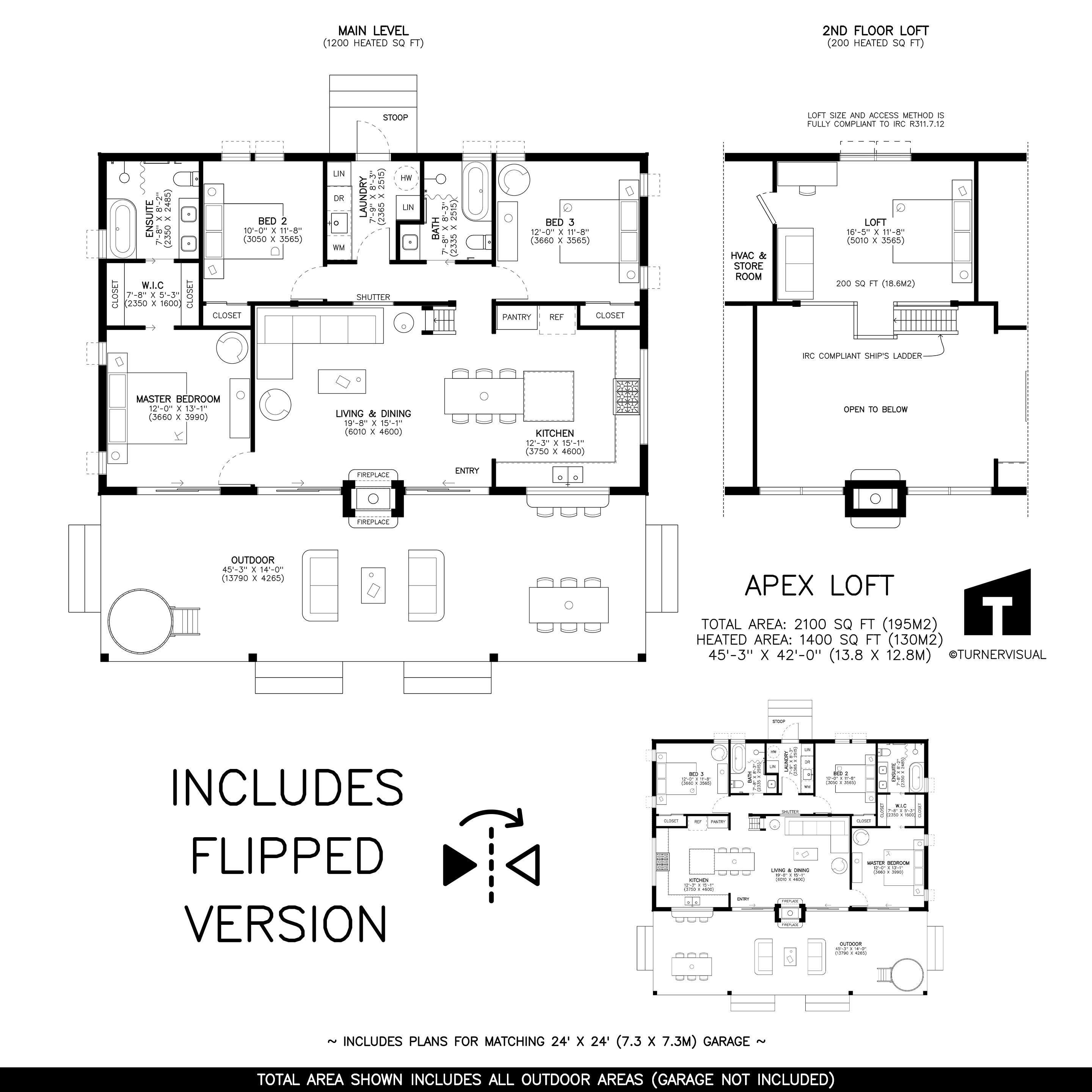 Apex Loft House Plans – Scandinavian Alpine Lodge – 3 Bedroom 2 Bath ...