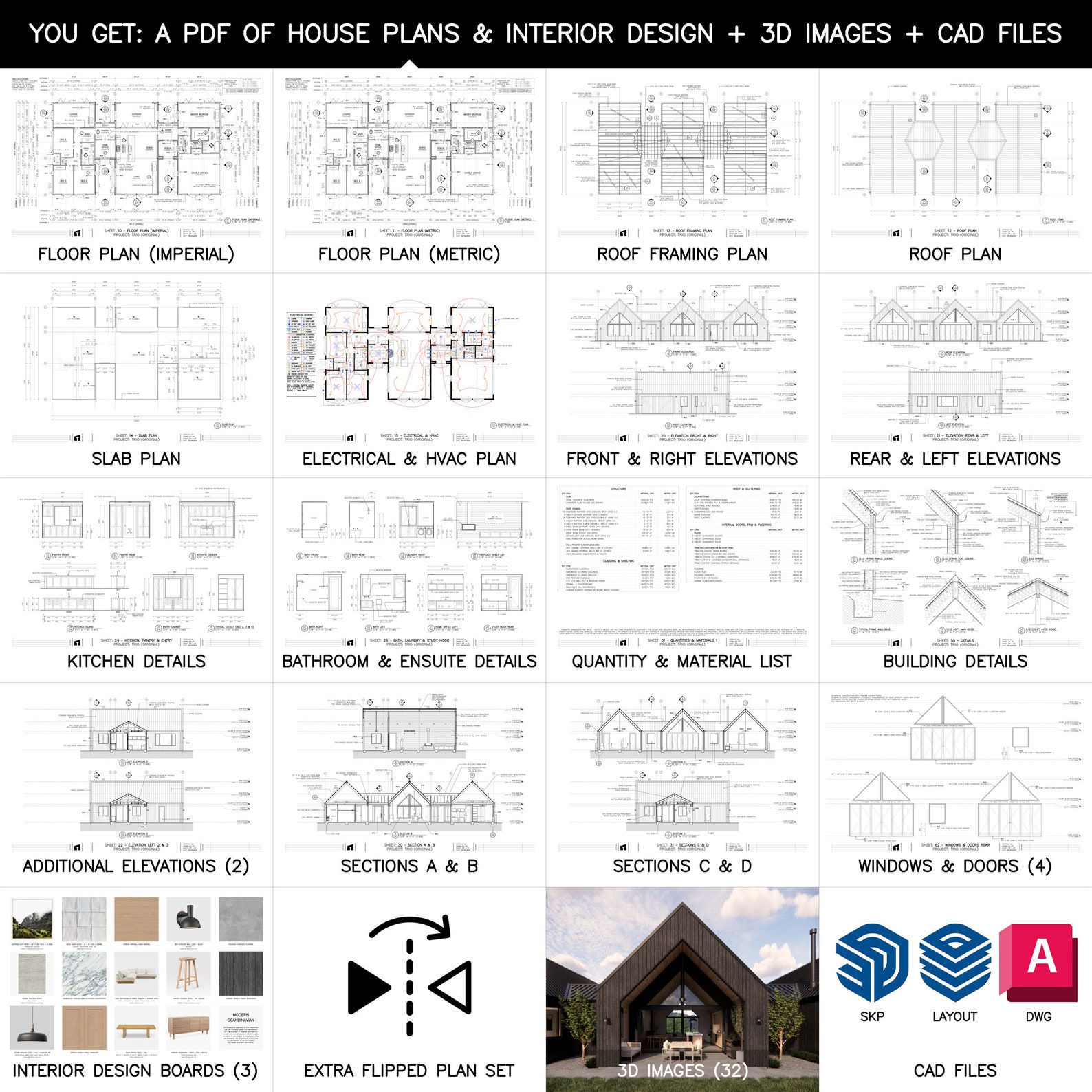 Trio House Plans – Modern Scandinavian Farmhouse – 4 Bedroom 2.5 Bath ...
