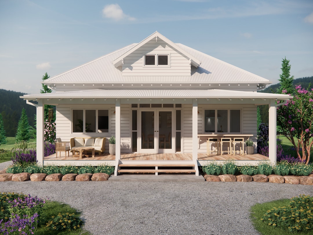 Prairie Cottage House Plans – ADU Cabin Farmhouse – 2 Bed 1 Bath, 641 ...