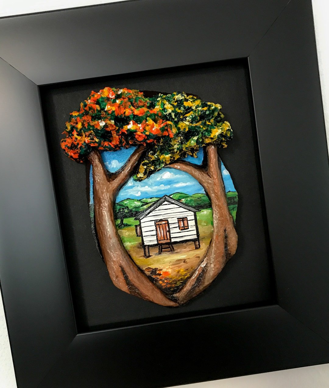 Puerto Rico Two Flamboyant Landscape in Recycled Paper Framed Art II - Etsy