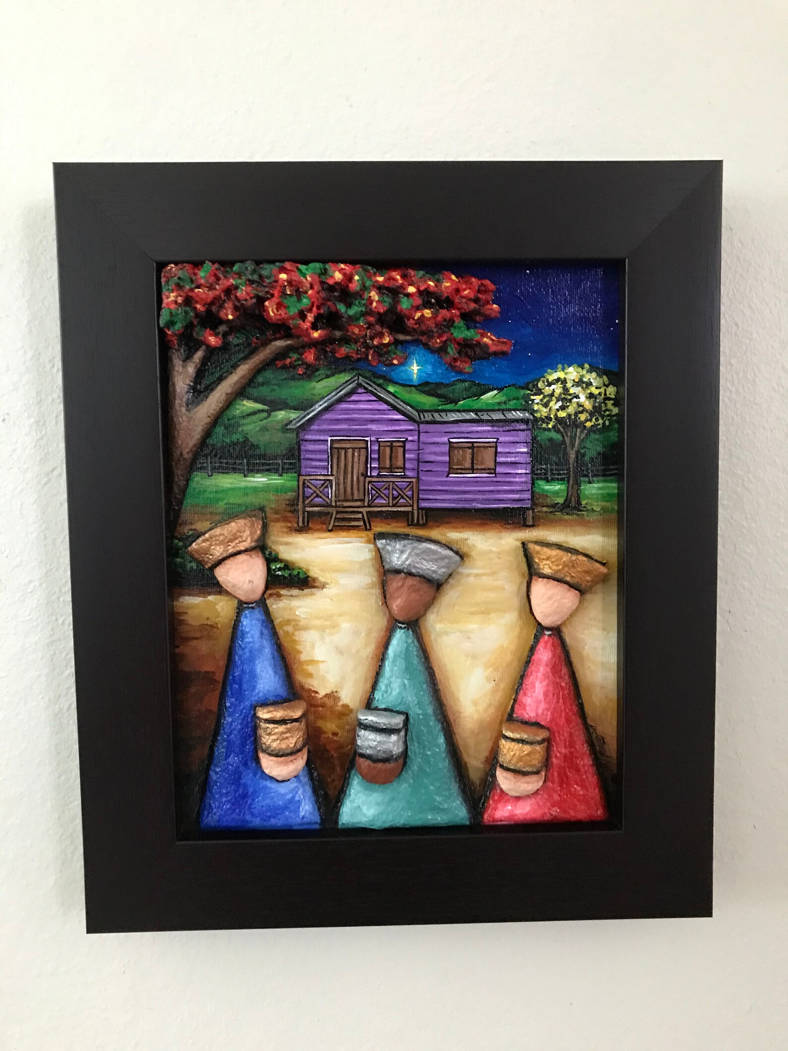 Recycled Paper Three Kings in a Puerto Rican Landscape With Flamboyant ...