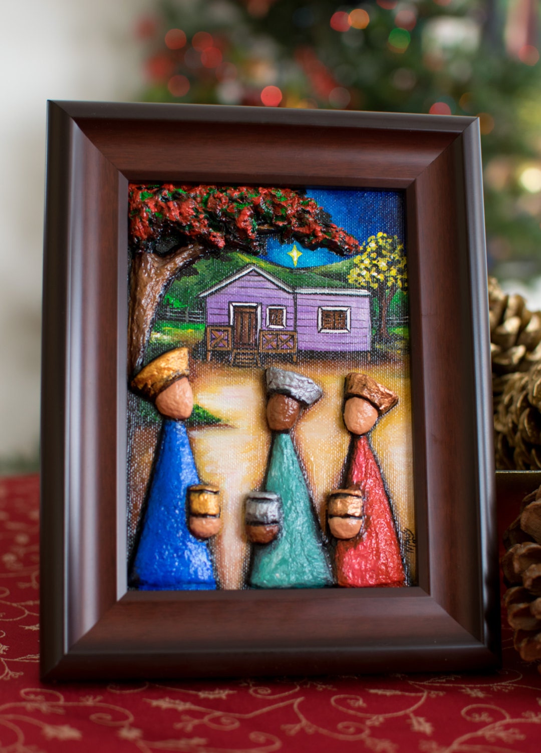 Recycled Paper Three Kings in a Puerto Rican Landscape With Flamboyant ...