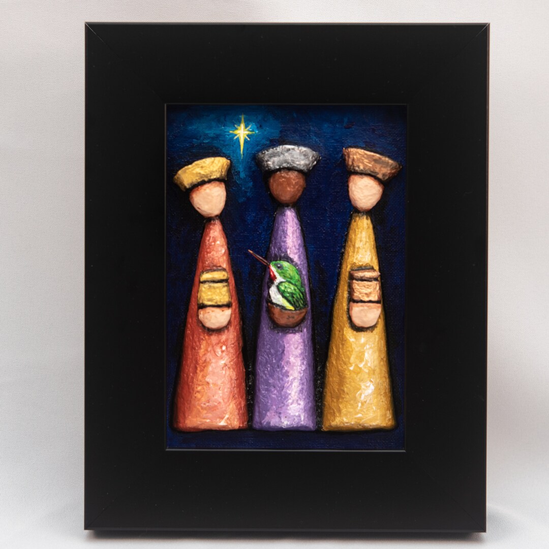 Recycled Paper Three Kings With a San Pedrito Bird in a Framed Canvas ...