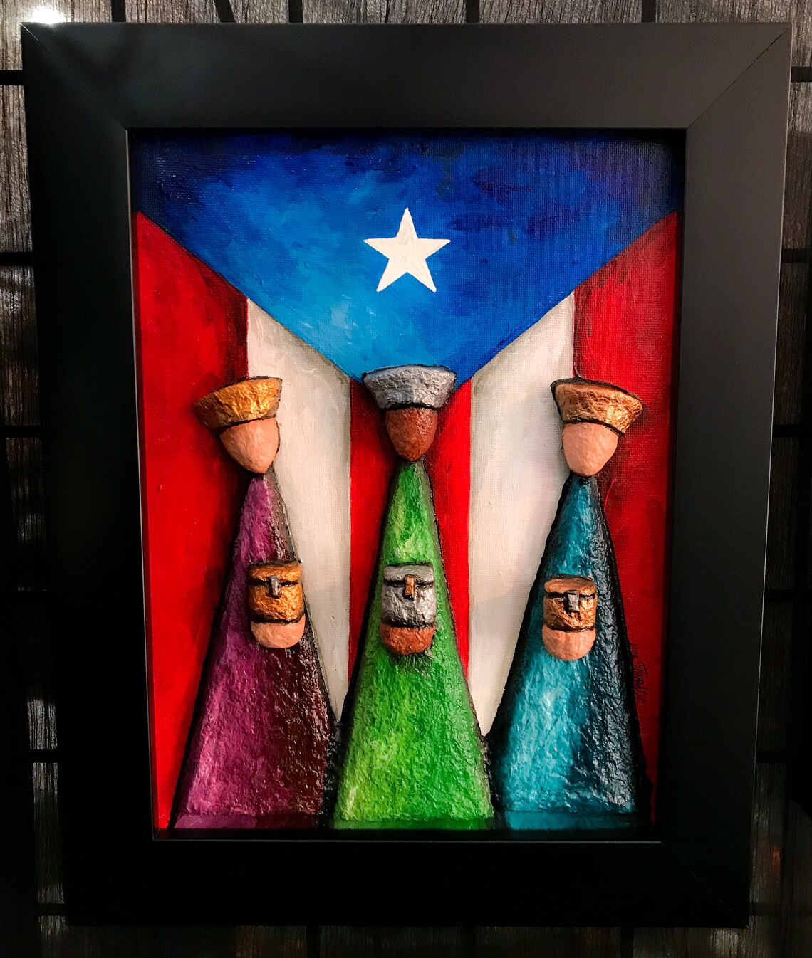 Recycled Paper Three Kings With the Puerto Rico Flag in Framed - Etsy