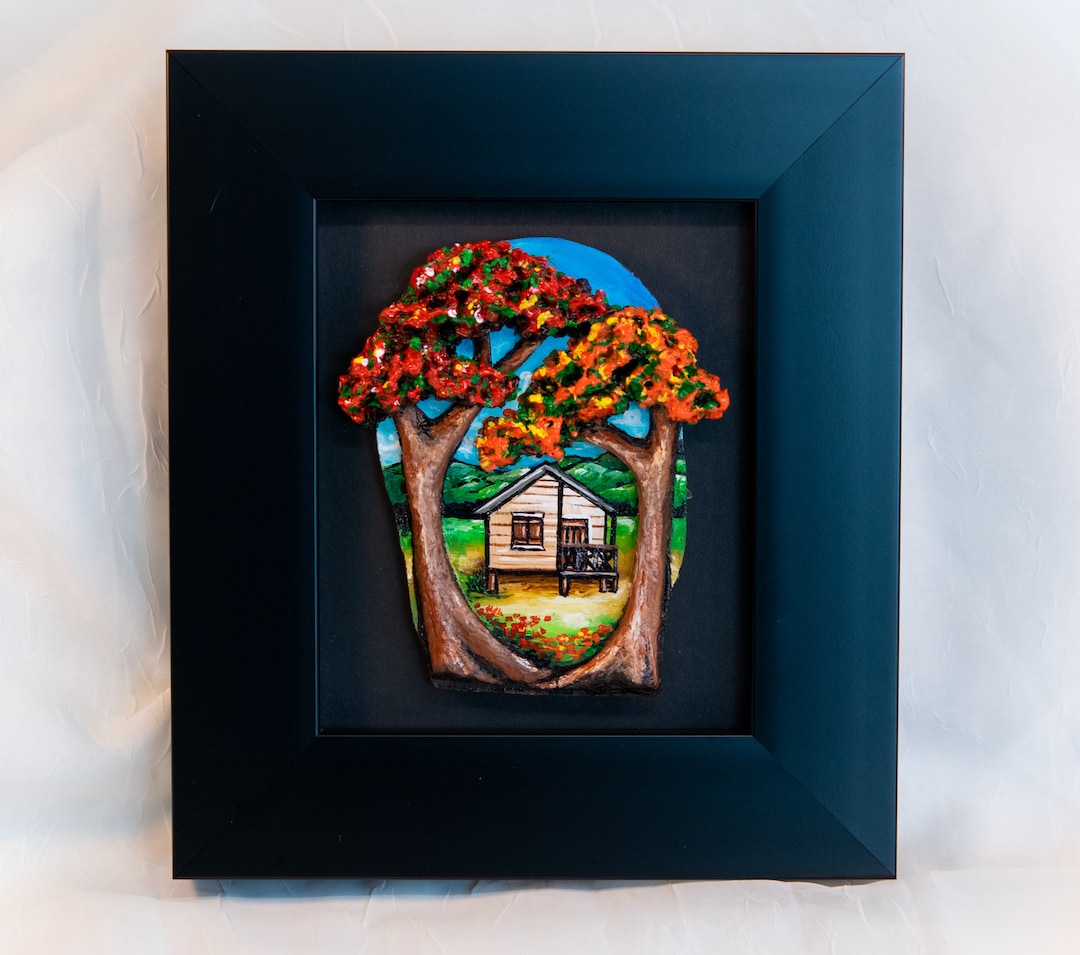 Puerto Rico Two Flamboyant Landscape in Recycled Paper Framed Art - Etsy