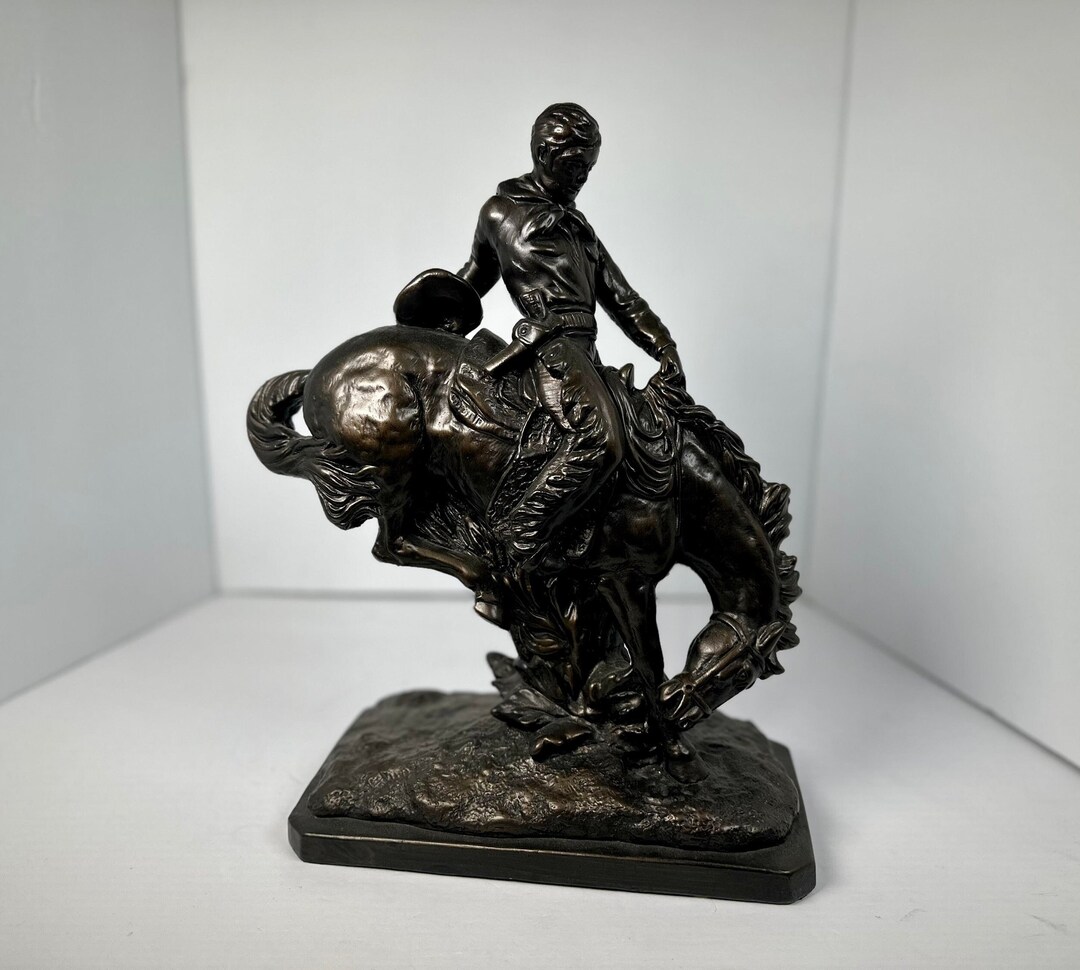 Cowboy on Bucking Horse Statue Porcelain - Etsy