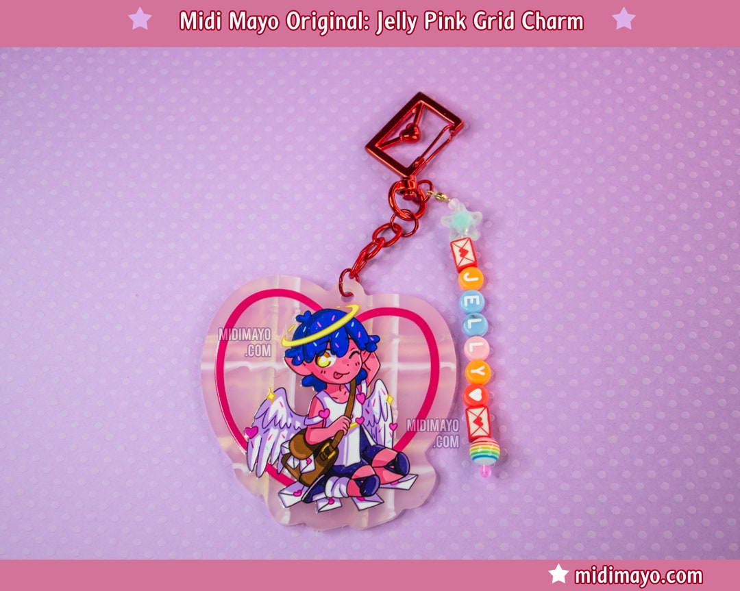 Jelly Angel Original Character Pink Grid 2.75" Acrylic Charm - Etsy
