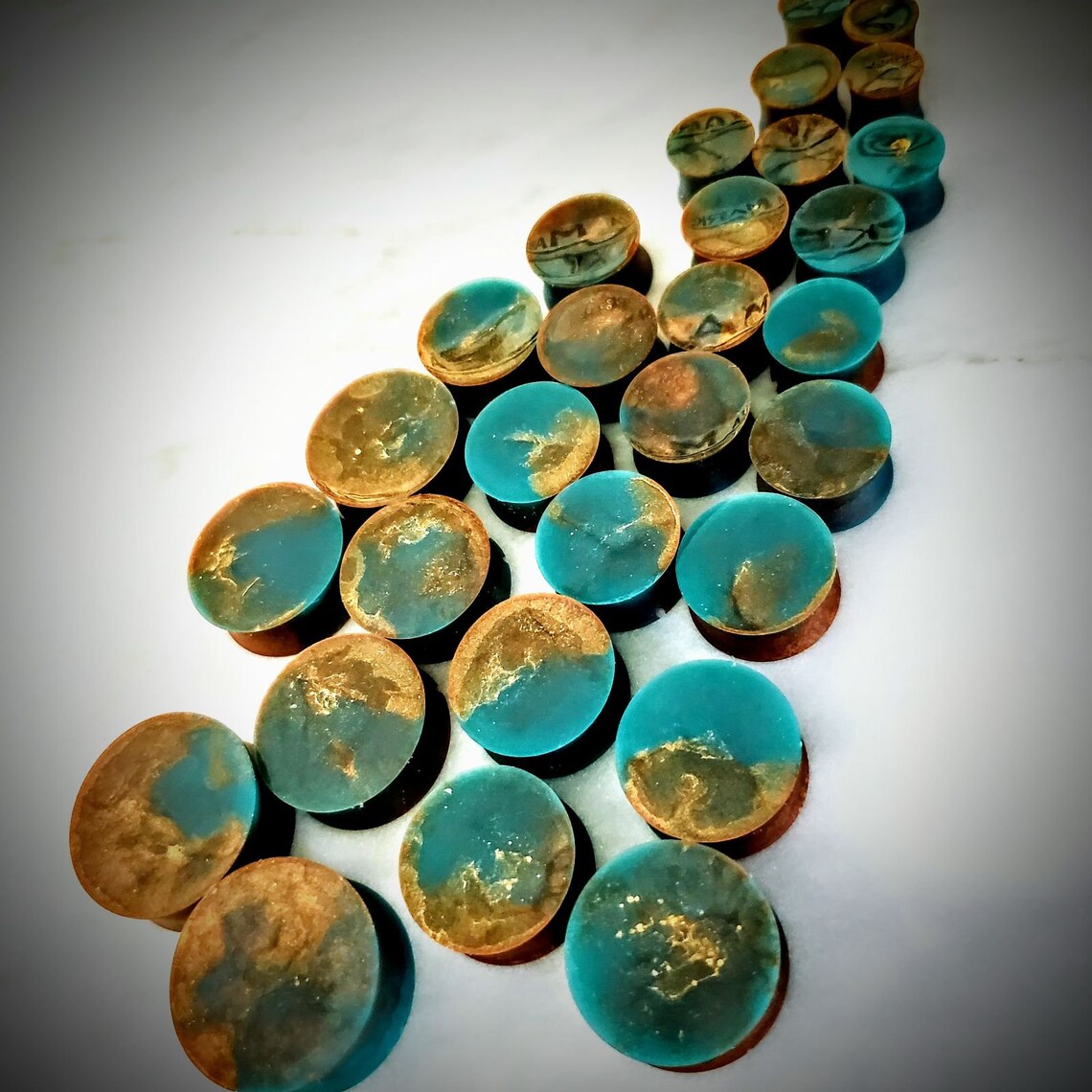 Unique Turquois and Bronze Resin Plugs pair - Etsy