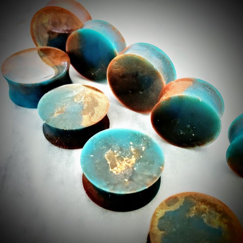 Unique Turquois and Bronze Resin Plugs pair - Etsy