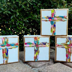 Textured Multicolored Cross on Canvas - Etsy