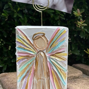 Guardian Angel Picture Frame Angel Painted Wood Block Art Textured Art ...