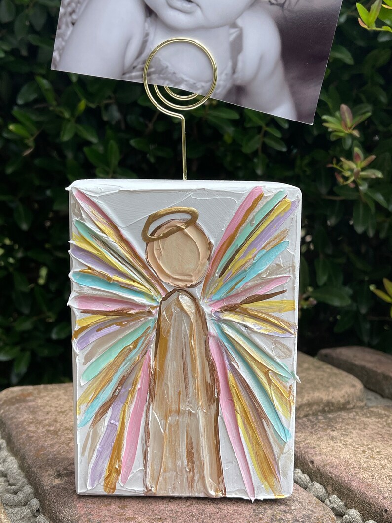 Guardian Angel Picture Frame Angel Painted Wood Block Art Textured Art ...