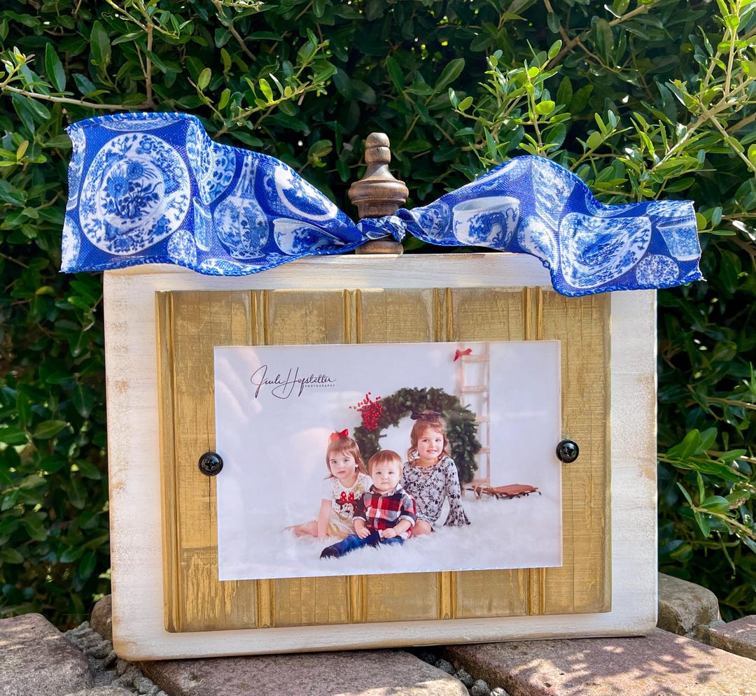 Block Picture Frame With Chinoiserie Style Bow Gold Highlights Grand ...