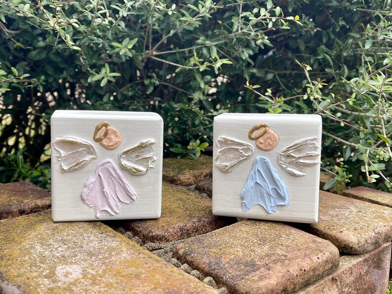 Baby Shower Gift Small Hand Painted Wood Angel Blocks Cross - Etsy