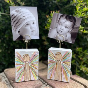 Guardian Angel Picture Frame Angel Painted Wood Block Art Textured Art ...