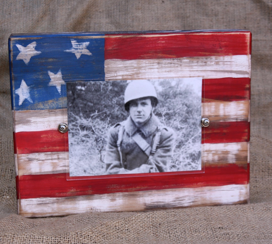Wood Block Frame, Military Frame; American Flag; Distressed Picture ...