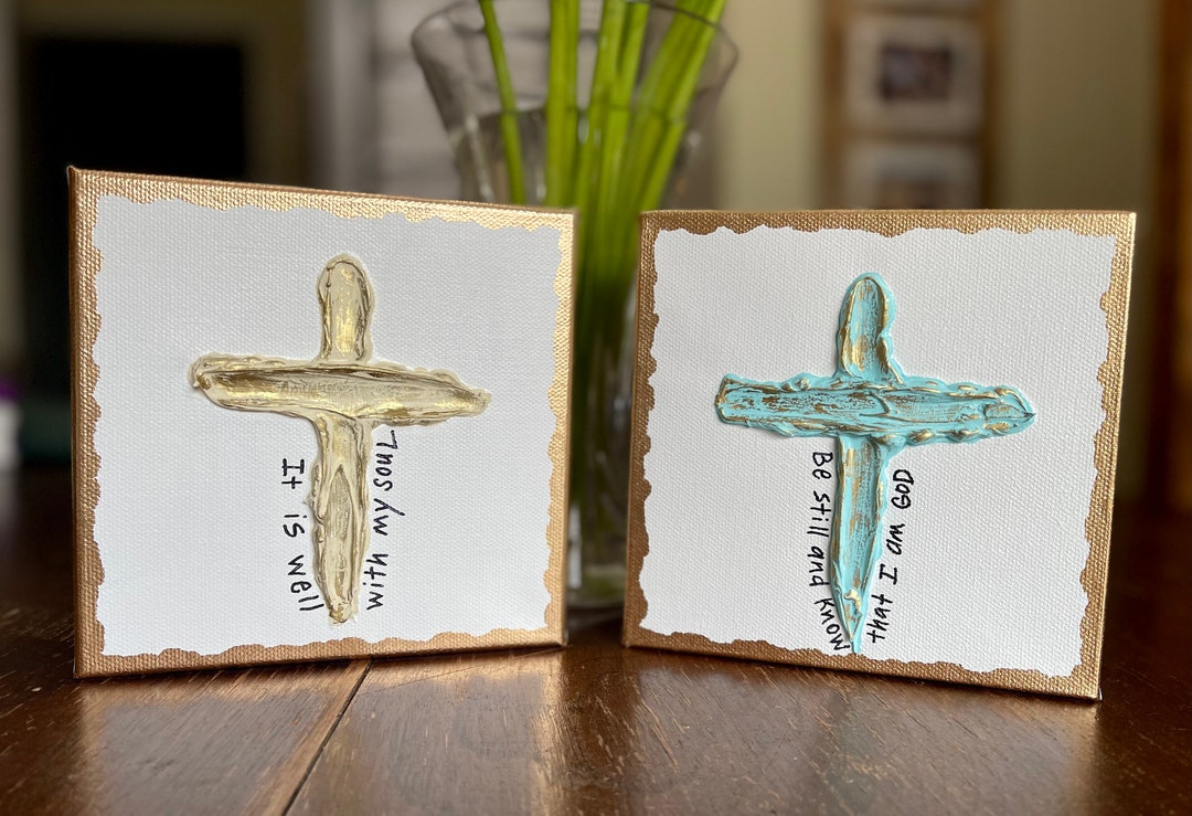 Hand Painted Textured Cross With Scripture Canvas Art Cross Art ...