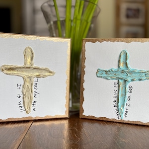 Hand Painted Textured Cross With Scripture Canvas Art Cross Art ...