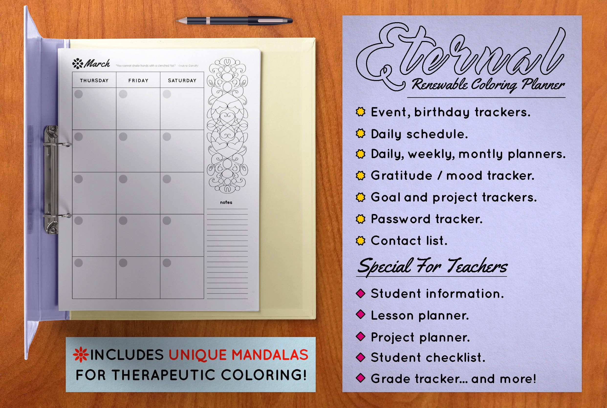 ETERNAL Coloring Planner, Printable Planner, Undated Planner, Mandala ...