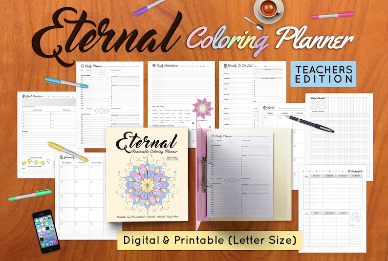 ETERNAL Coloring Planner, Printable Planner, Undated Planner, Mandala ...