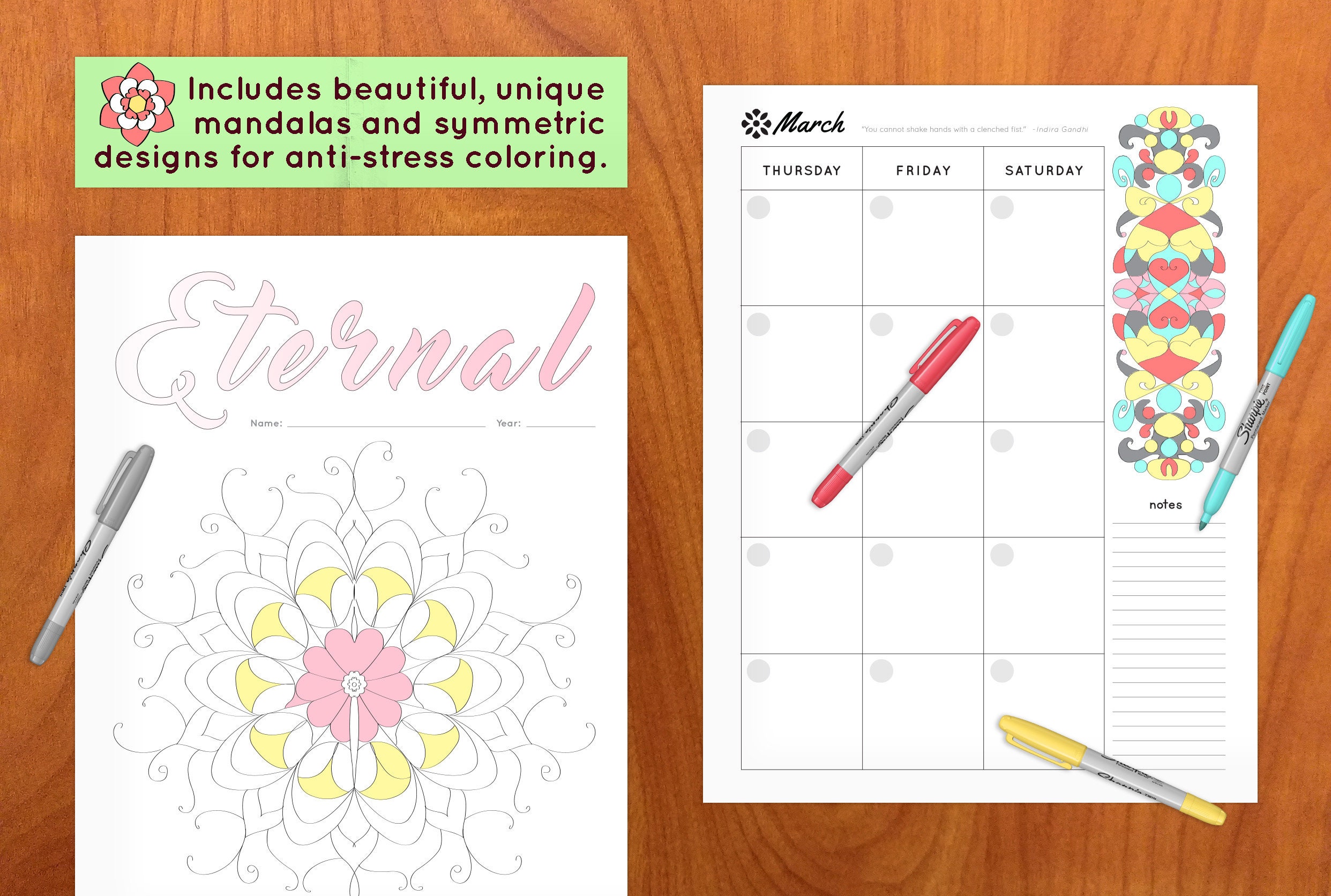 ETERNAL Coloring Planner, Printable Planner, Undated Planner, Mandala ...