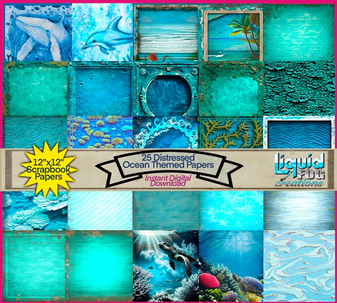 25 Ocean and Water Themed Digital Printable Paper Pack 12x12 300 Dpi ...