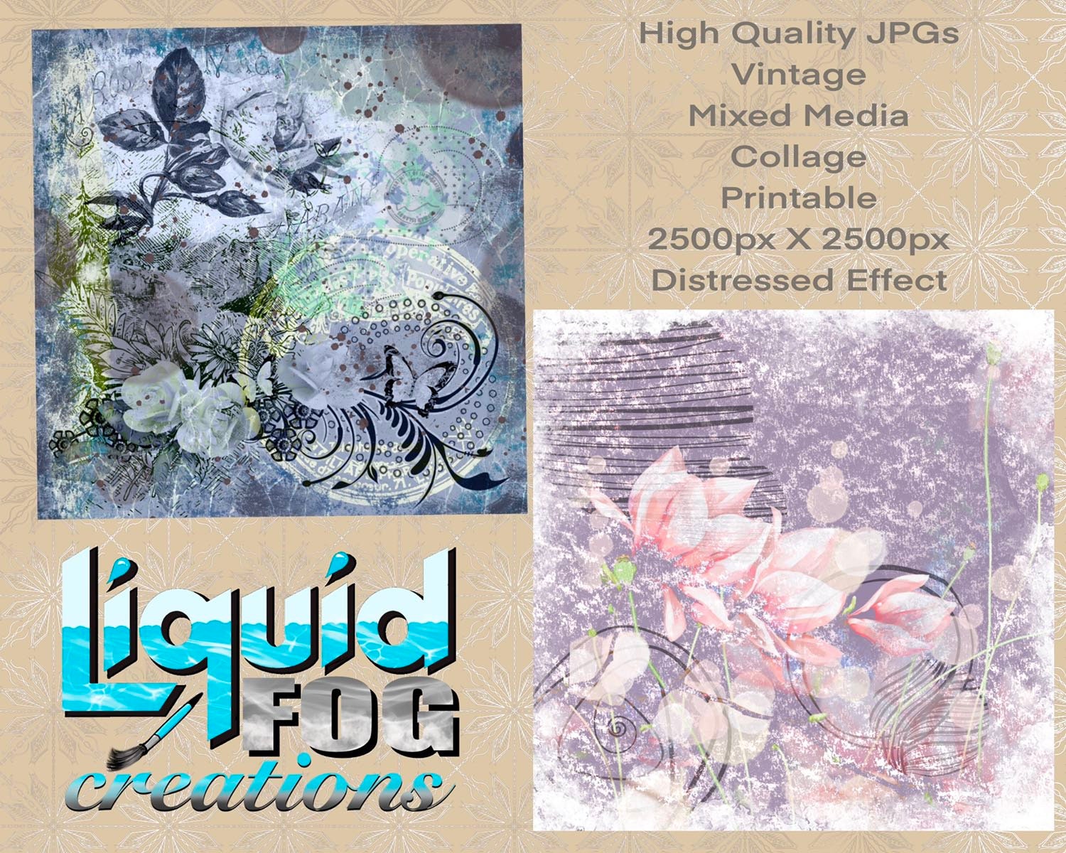 Vintage Collage Digital Printable Paper Pack Multi-coloured Scrapbook ...