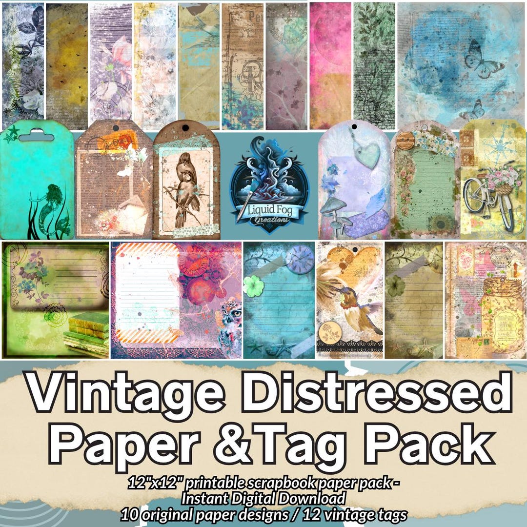 Vintage Collage Digital Printable Paper Pack - Multi-coloured ...