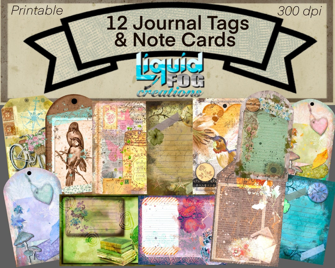 Vintage Collage Digital Printable Tag & Note Card Pack Multi-coloured ...